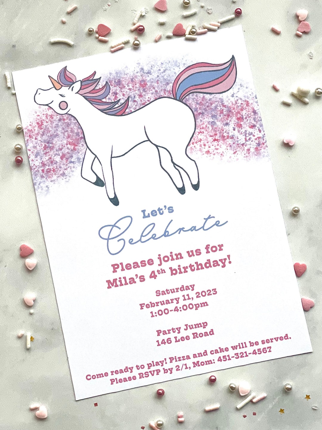 Custom Invitations Unicorn Themed Kids Party Invites, Thank You Cards ...