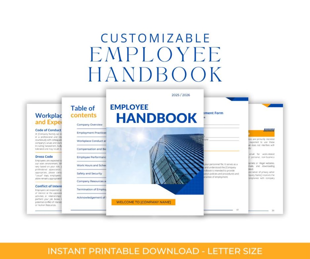 Customizable Employee Handbook Template - 42 Pages, 70+ Topics ...