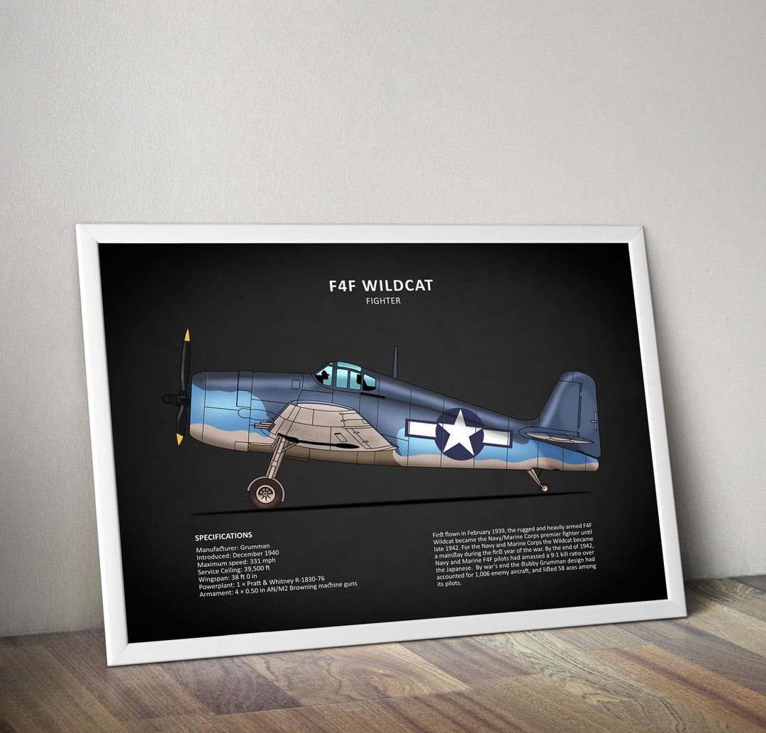 F4F Wildcat Aircraft Poster Aviation Art Airplane Wall Decor Vintage ...