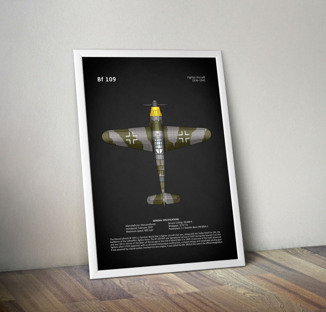 The Messerschmitt BF 109 Aircraft Poster Aviation Art Airplane Wall ...