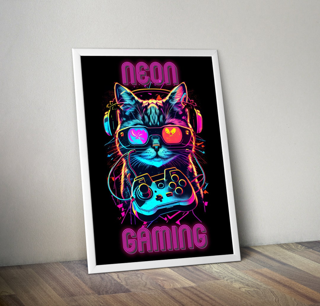 NEON Gaming Katze Gaming Tiere Gamer Tiere Gaming Zimmer - Etsy.de
