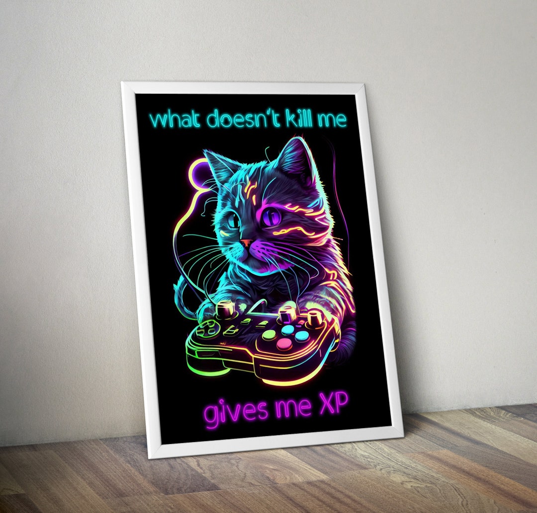 Neon Gaming Poster Cat Gaming Animals Gamer Animals Gaming Room Posters ...