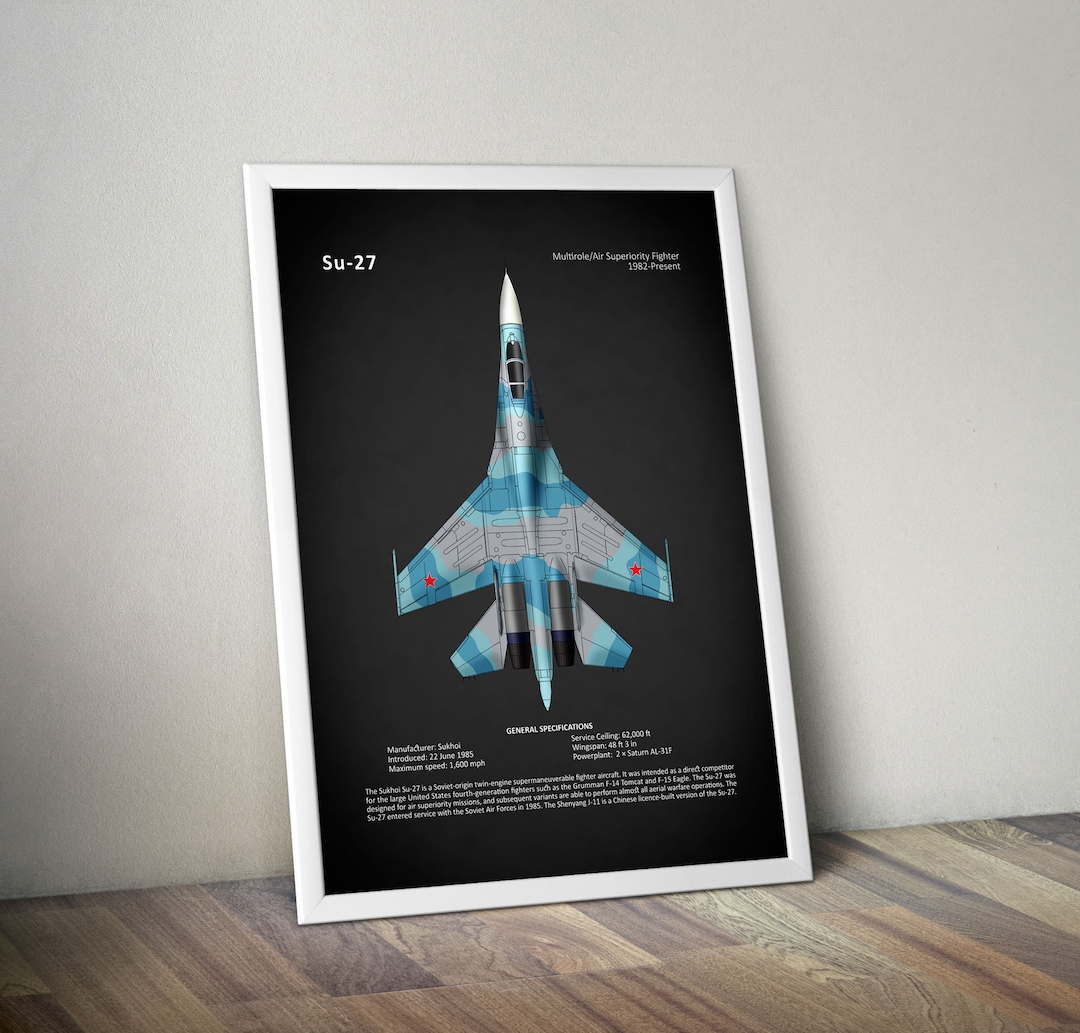 Sukhoi Su-27 Aircraft Poster Aviation Art Airplane Wall Decor Vintage ...