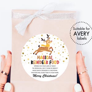 Printable Magical Reindeer Food Stickers, Reindeer Christmas Gift Tag ...
