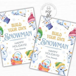 Printable Build Your Own Snowman Tag, Personalized Winter School ...