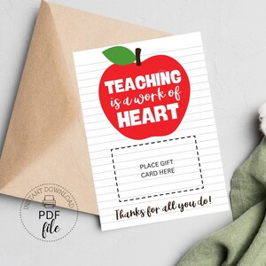 Teacher Appreciation Gift Card Holder Template, Printable Teaching is a ...