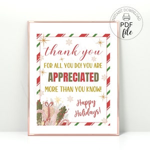 Printable Christmas Appreciation Sign Holiday Party Thank You for All ...