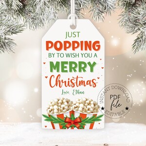 Popcorn Christmas Editable Tag | Printable Christmas Gift Tag | Just ...