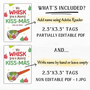 Printable We Whisk You A Merry Kissmas Tags, Personalized Christmas ...
