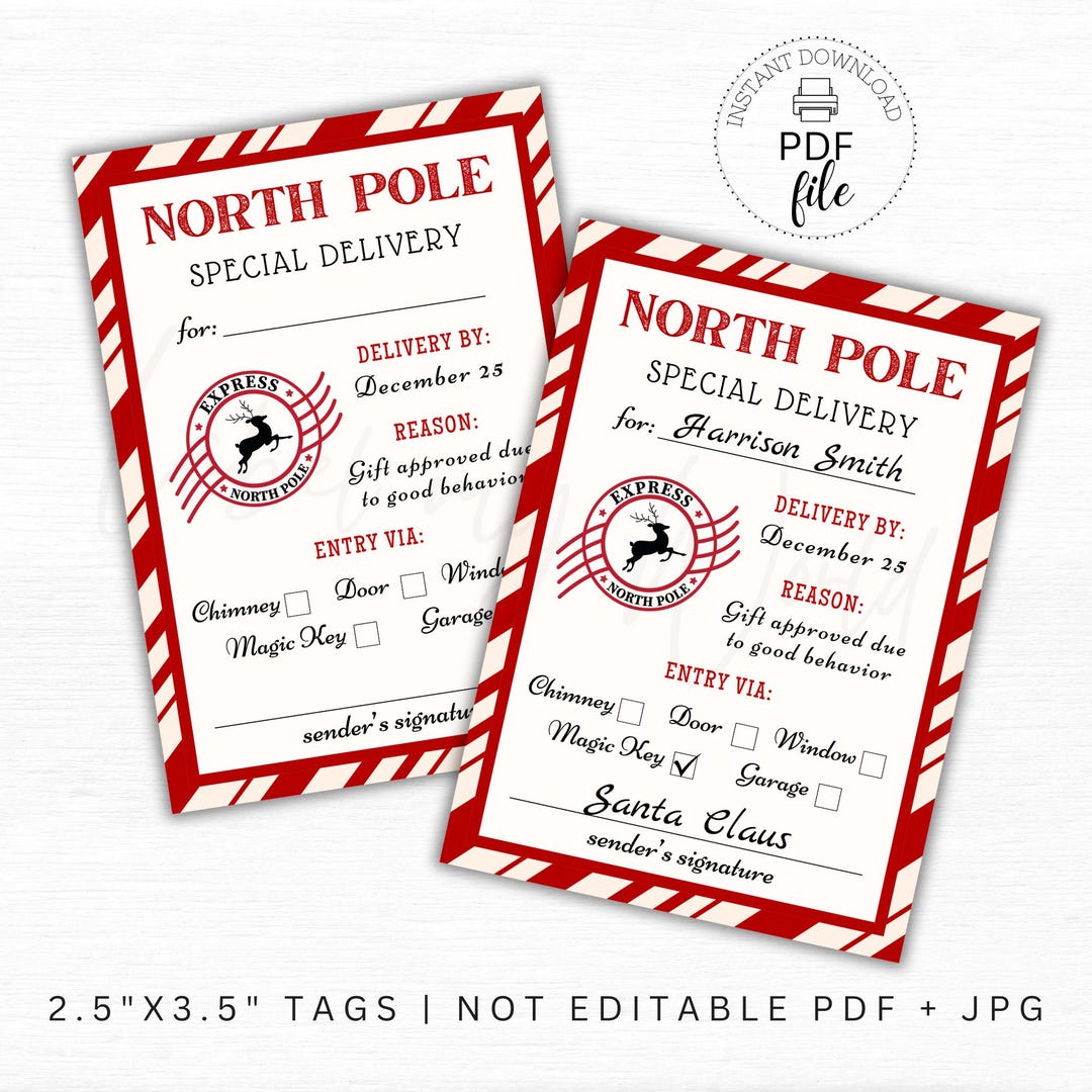 Printable North Pole Special Delivery Tag, Christmas Gift From Santa ...
