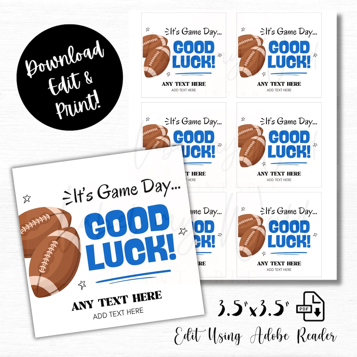 Printable Football Good Luck Tags, Personalized Game Day 3.5x3.5 Gift ...