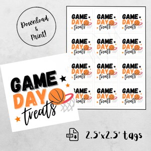Basketball Game Day Tags | Game Day Treats Square Hang Tags | Printable ...