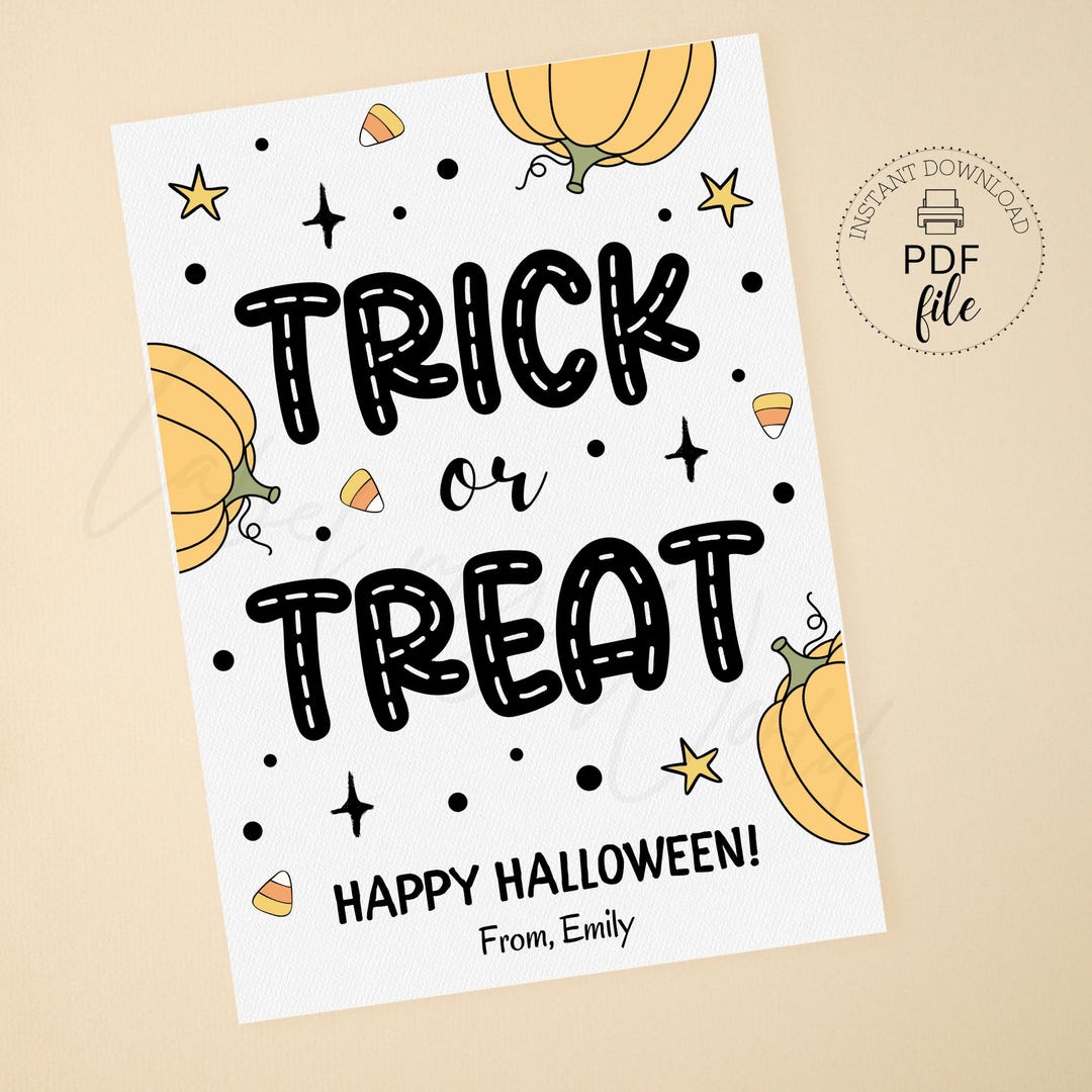 Printable Trick or Treat Halloween Tag, Pumpkin Happy Halloween ...