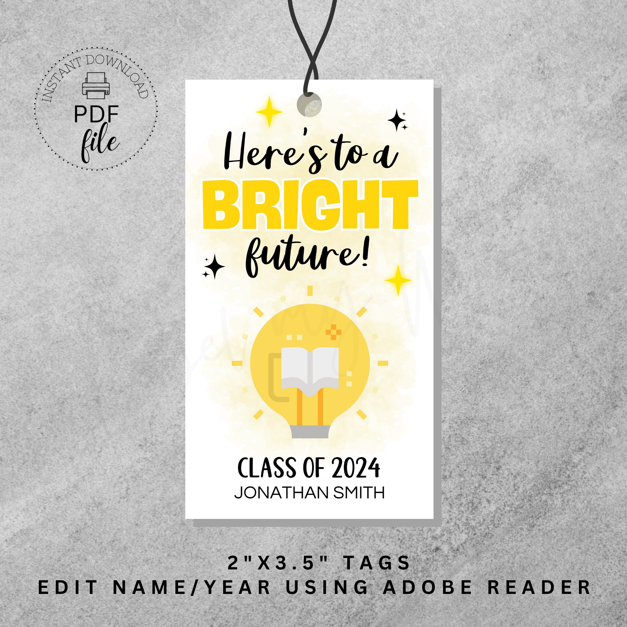 Printable School Graduation Gift Tag, Personalized Here's to A Bright ...