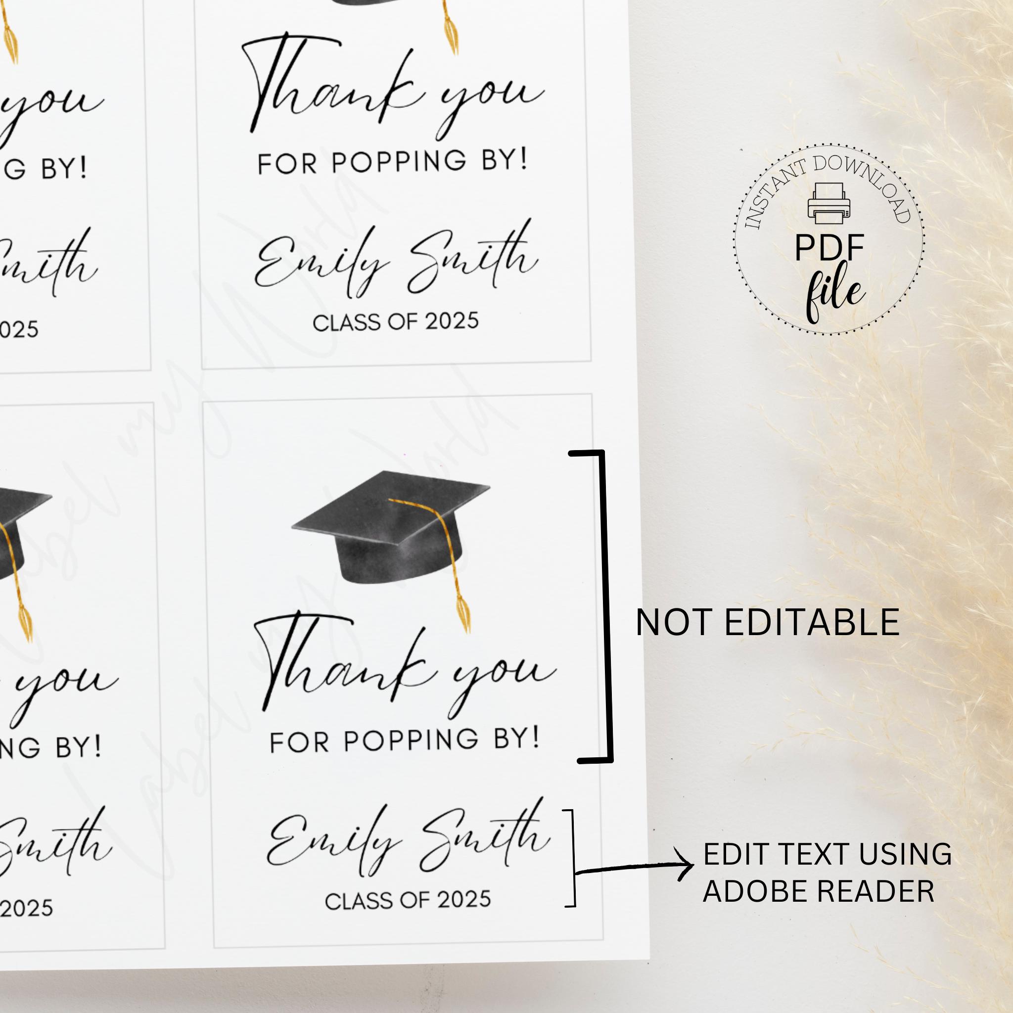 Printable Popcorn Graduation Party Favor Tag, Thank You for Popping by ...