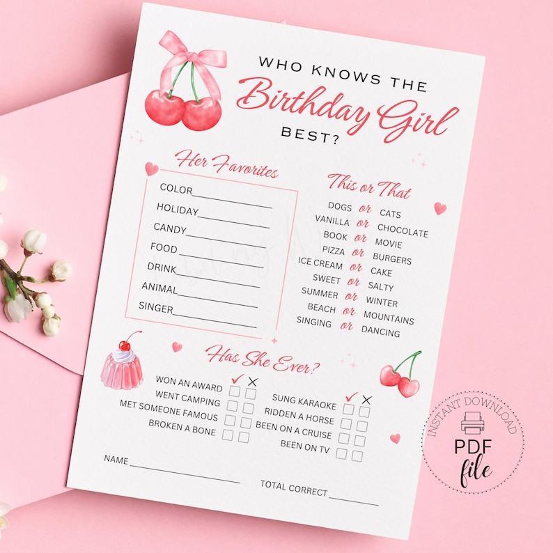 Cherry Bow Who Knows the Birthday Girl Best, Printable Coquette ...