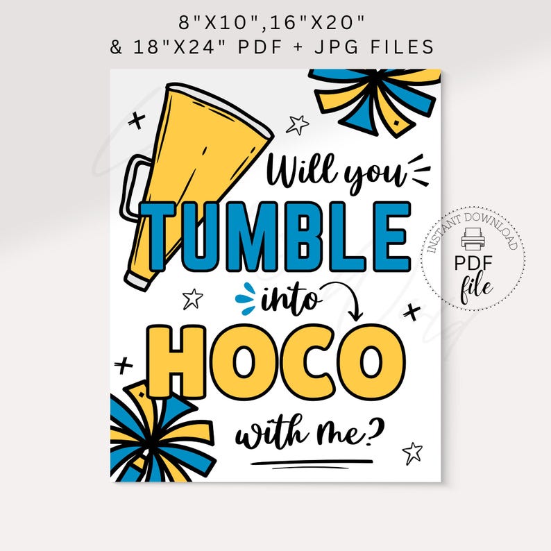 Printable Cheerleader Dance Gymnastics Hoco Proposal Sign, Will You ...