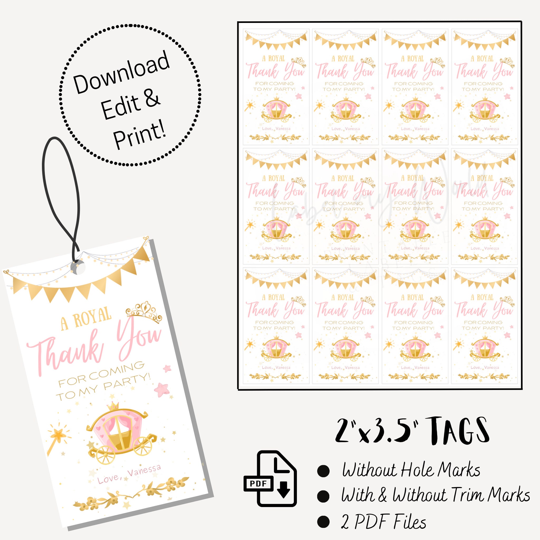 A Royal Thank You for Coming to My Party Editable Tag Printable ...