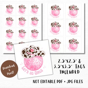 Printable Let's Go Girls Pink Cowgirl Disco Tags & Labels, Hangover Kit ...