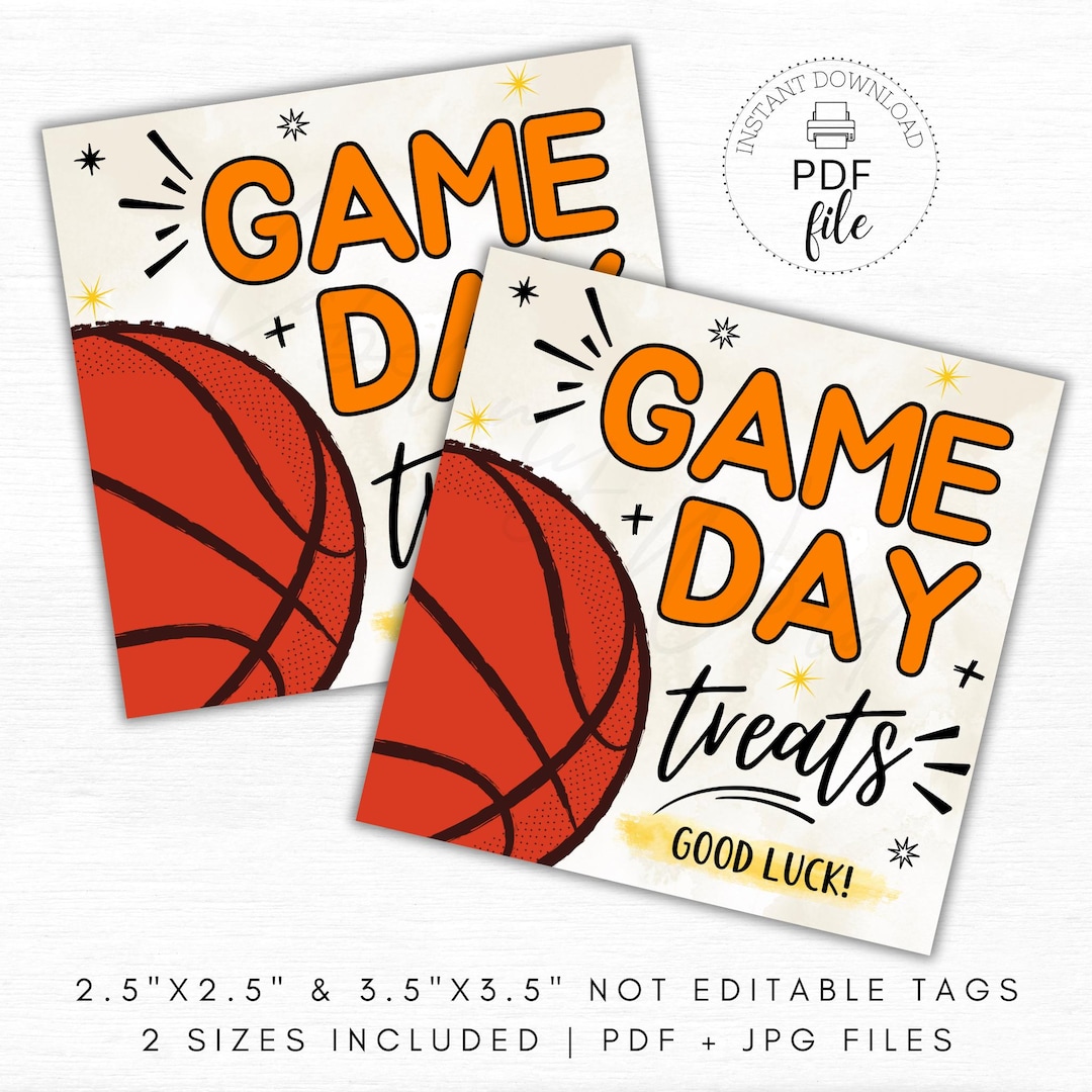 Printable Basketball Game Day Tag, Game Day Treats Good Luck Gift Tag ...