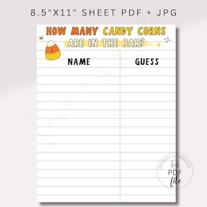 Printable Guess How Many Candy Corns Are in the Jar Sign + Name/guess ...