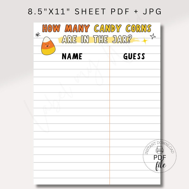 Printable Guess How Many Candy Corns Are in the Jar Sign + Name/guess ...