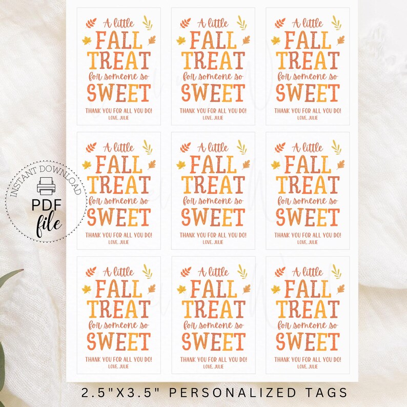 Fall Appreciation Favor Tag, A Little Fall Treat for Someone so Sweet ...
