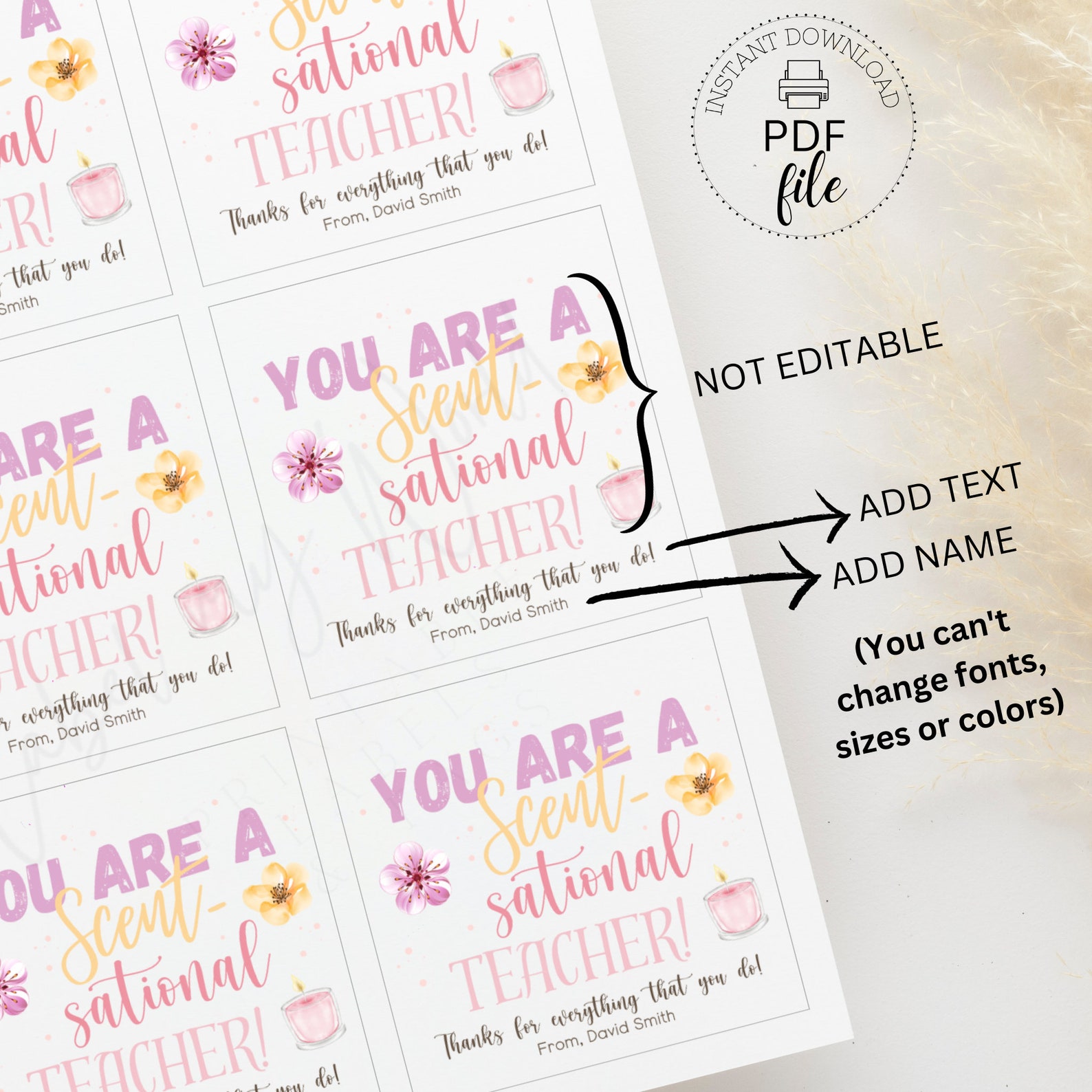 You Are a Scent-sational Teacher Gift Tag Printable Teacher ...