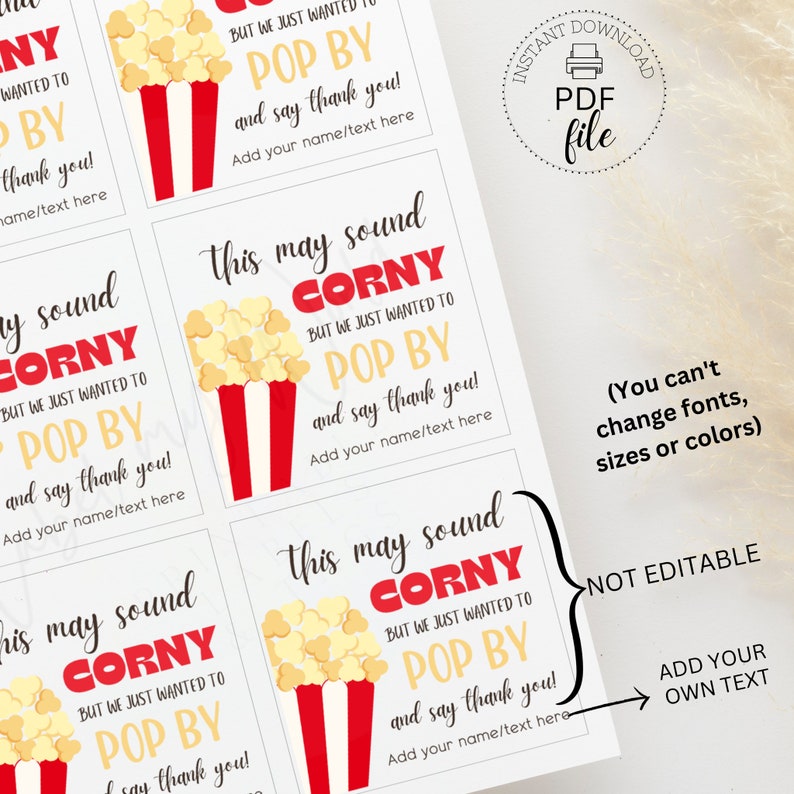 Popcorn Appreciation Gift Tag Printable This May Sound Corny Thank You ...