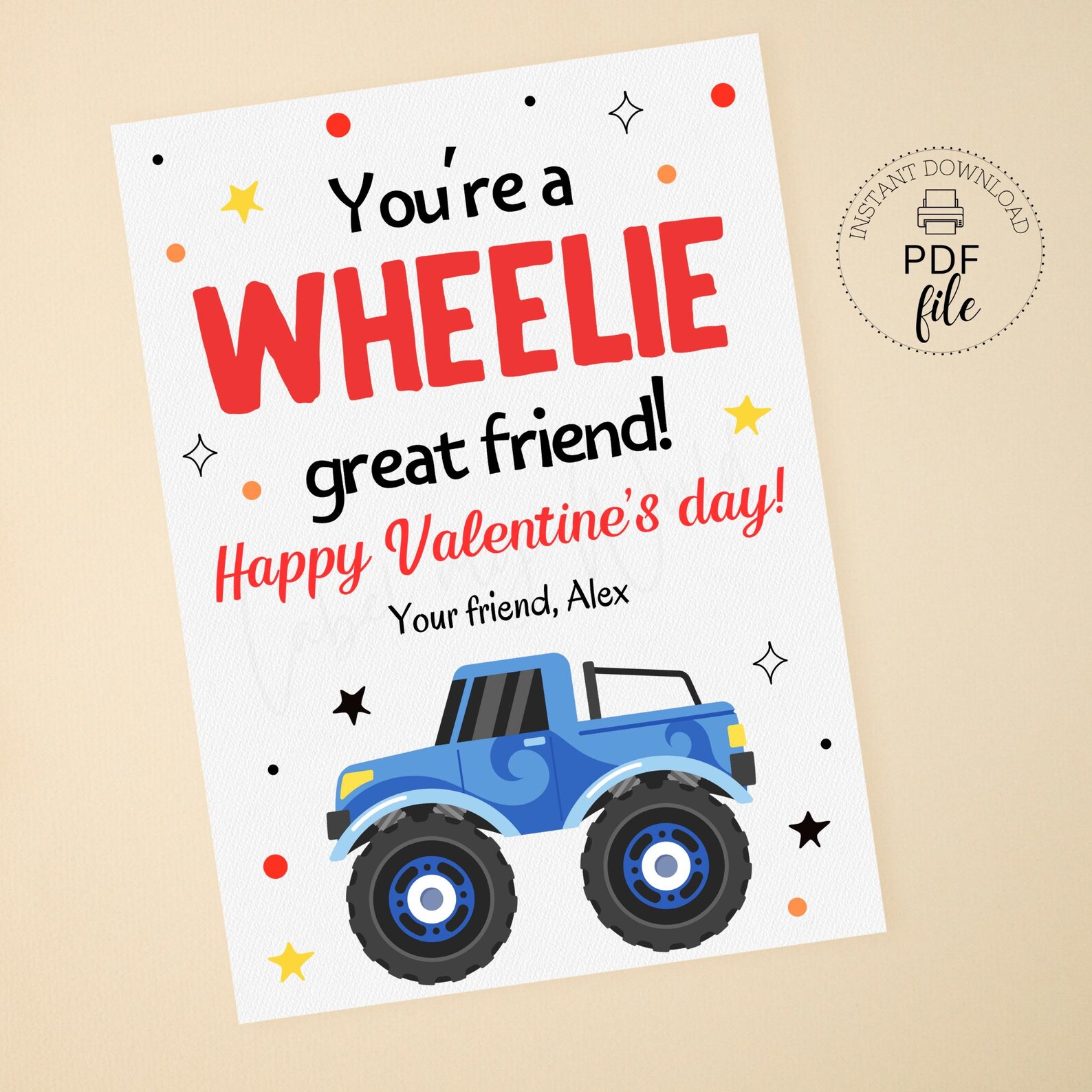 Printable Monster Truck Gift Tags, Personalized You're a Wheelie Great ...