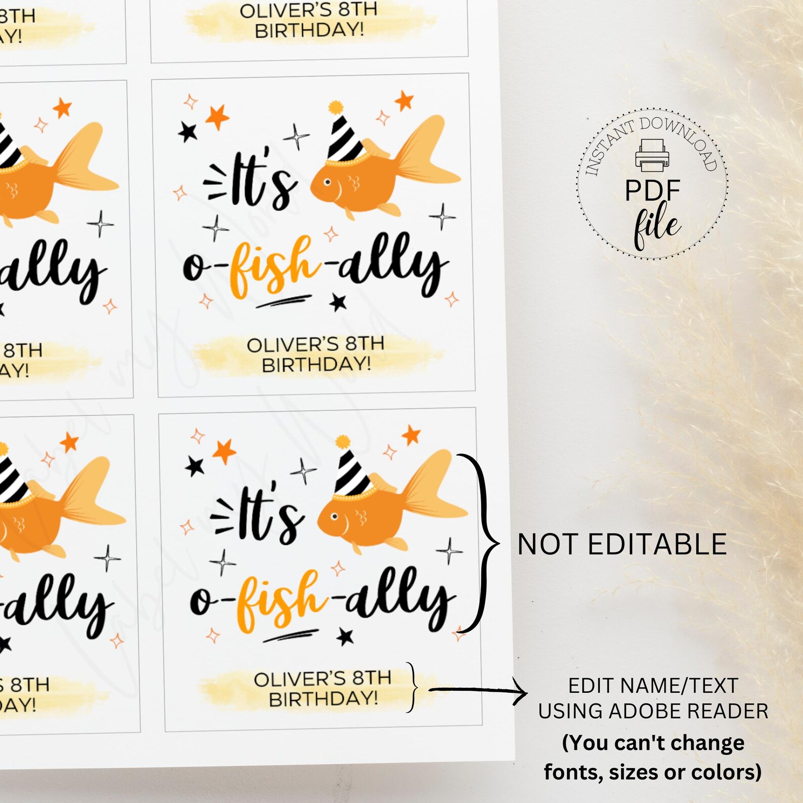 Printable Birthday Goldfish Gift Tags, Personalized It's O Fish Ally My ...