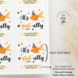 Printable Birthday Goldfish Gift Tags, Personalized It's O Fish Ally My ...