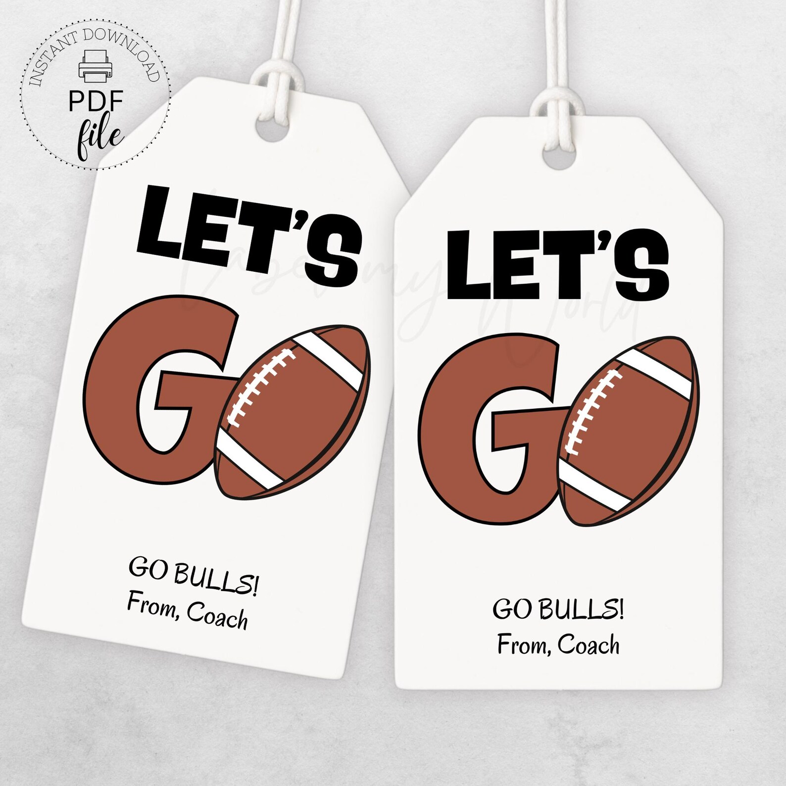 Football Team Let's Go Tag, Printable American Football Good Luck Game ...