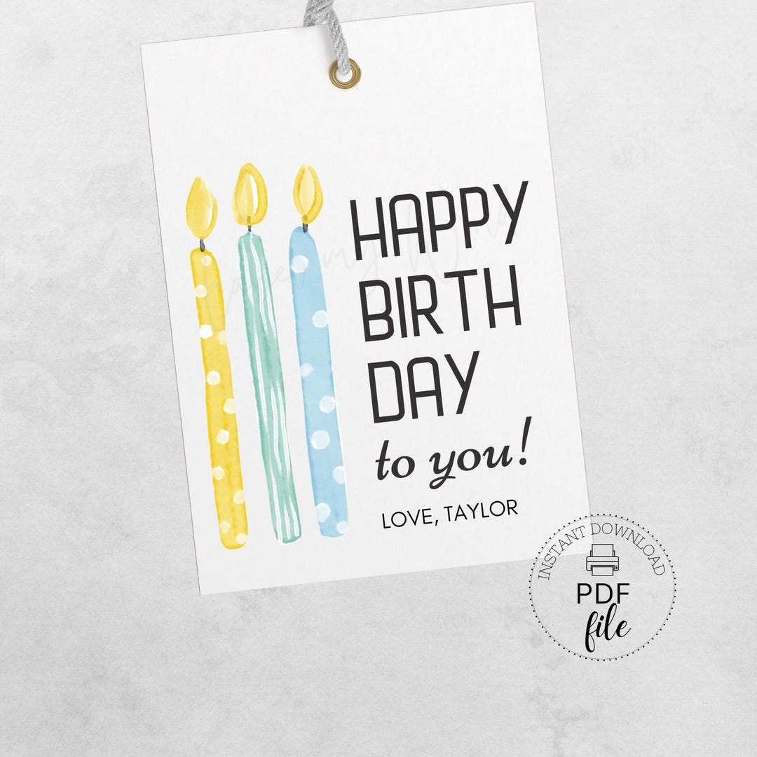 Happy Birthday to You Printable Gift Tag, Birthday Candles Watercolor ...