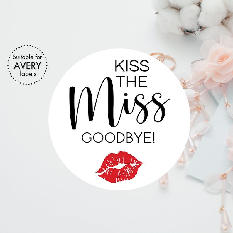 Kiss the Miss Goodbye Stickers Bachelorette Party, Bridal Shower Round ...