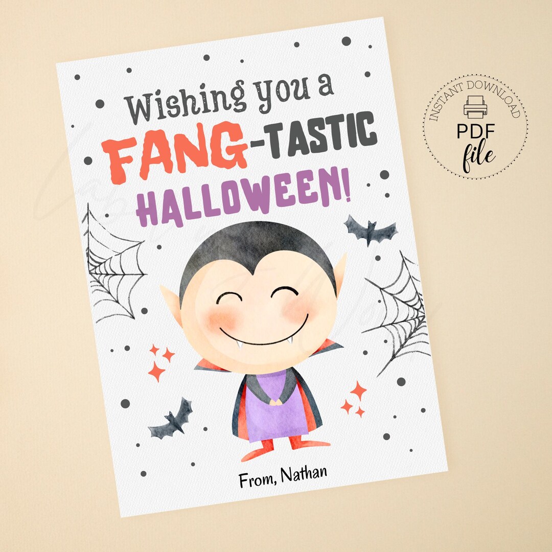 Printable Vampire Halloween Treat Tag, Personalized Wishing You a Fang ...