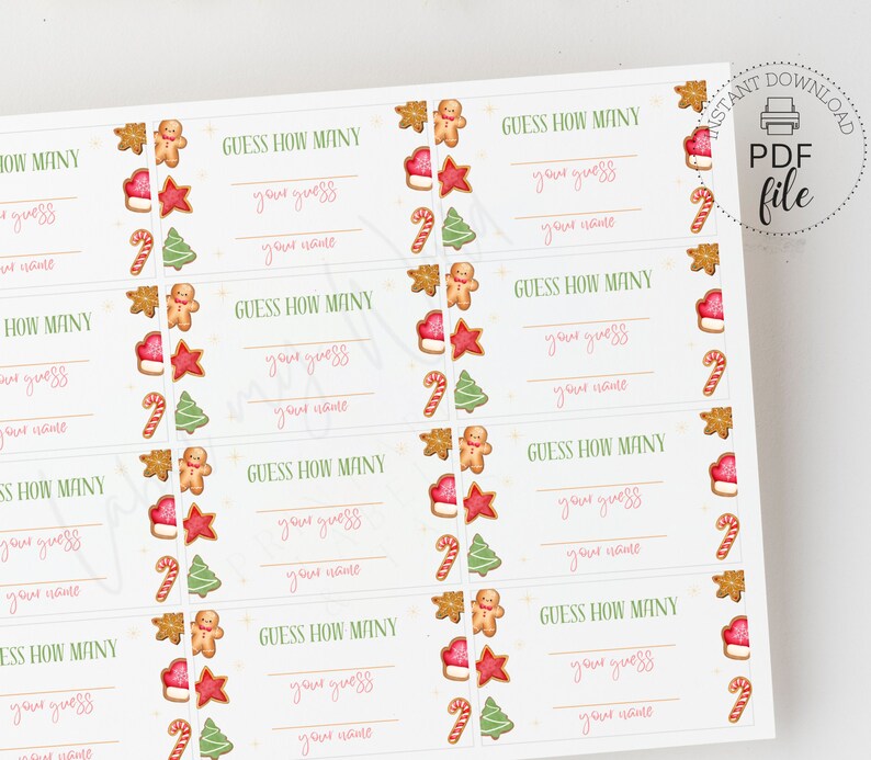 Guess How Many Christmas Cookies Are in the Jar Sign + Cards (PDF ...