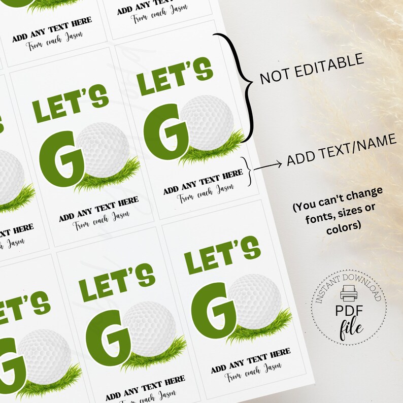 Golf Team Let's Go Tag Printable Golf Ball Good Luck Game Day Snacks ...