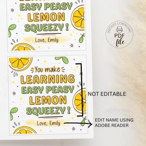Printable Lemon Gift Tag, You Make Learning Easy Peasy Lemon Squeezy ...