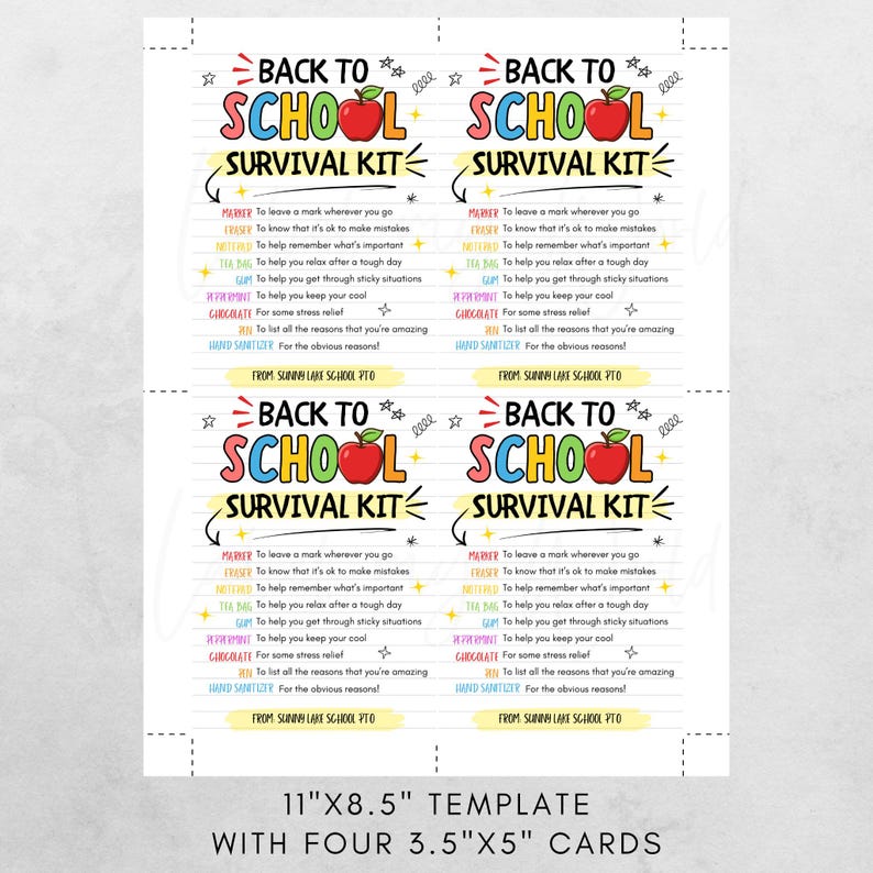 Back to School Survival Kit Tag, Printable Teacher/school Staff ...