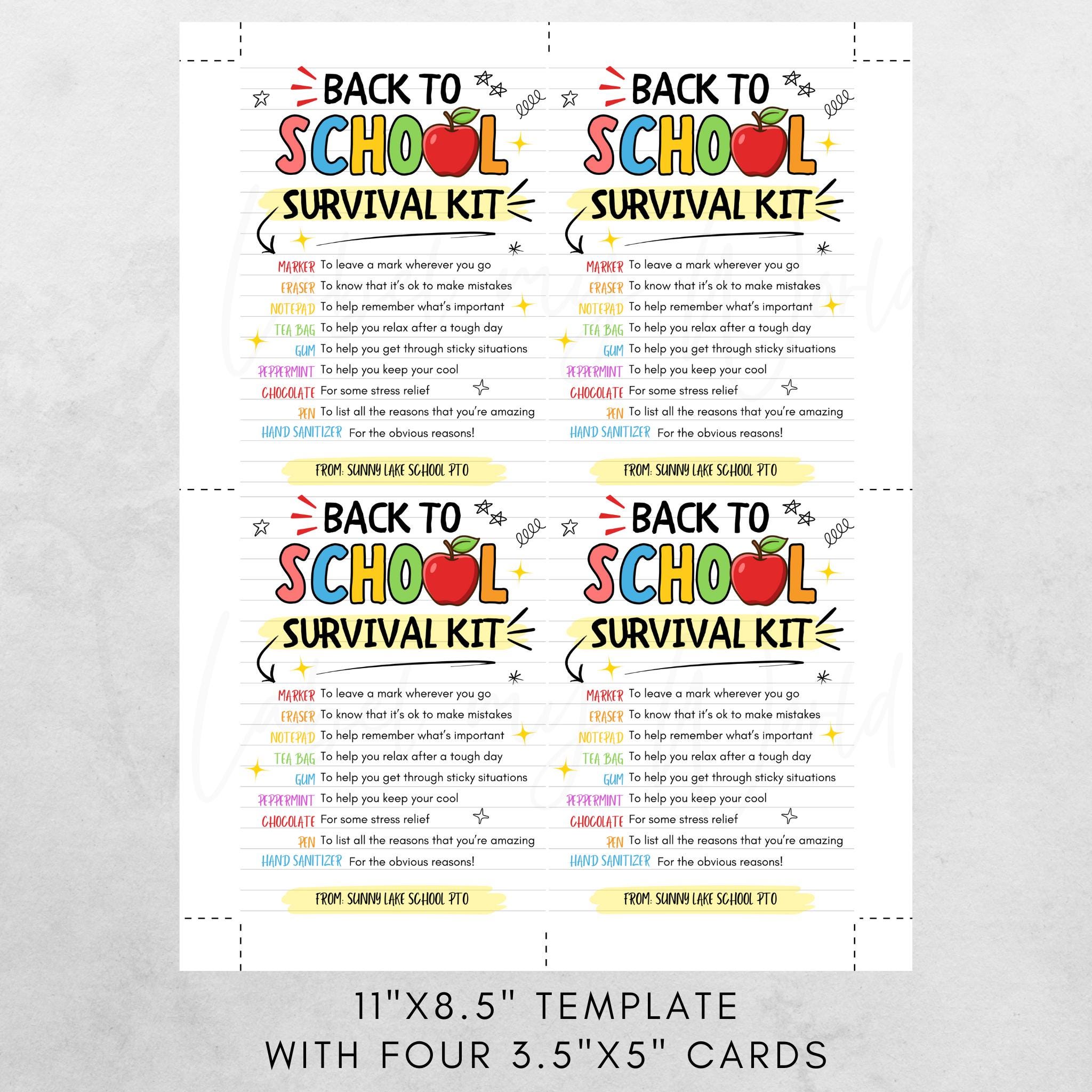 Back to School Survival Kit Tag, Printable Teacher/school Staff ...