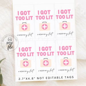 Printable I Got Too Lit Recovery Kit Tags, Bachelorette Party Favor Tag ...