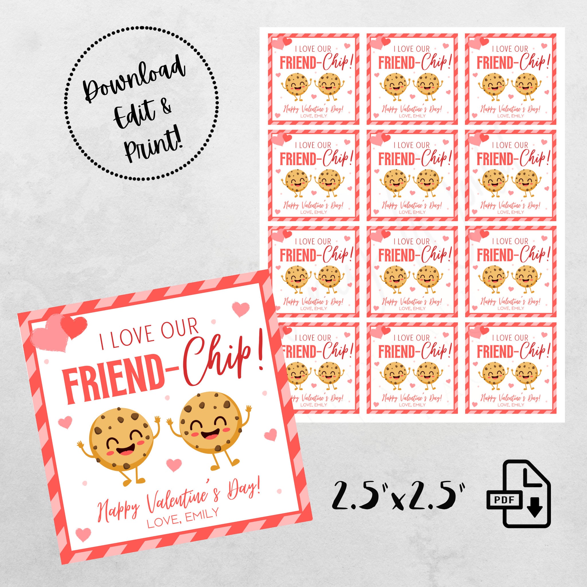 Valentine's Day Cookie Gift Tags | Printable Love Our Friend-chip Tag ...