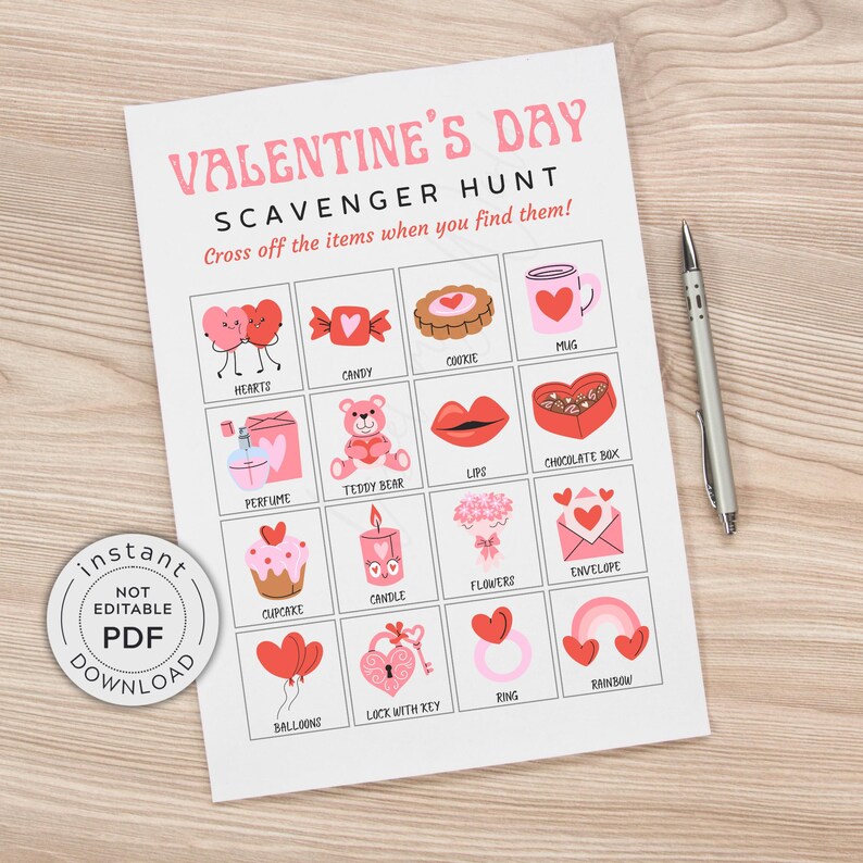 Valentine's Day Scavenger Hunt & Cards to Hide, Treasure Hunt Game for ...
