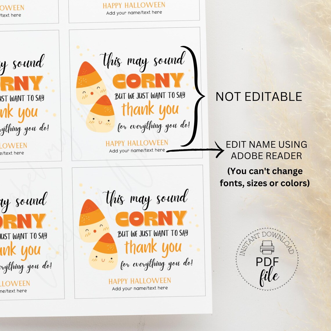 Halloween Candy Corn Tag | Printable Thank You Treat Tag | Personalized ...