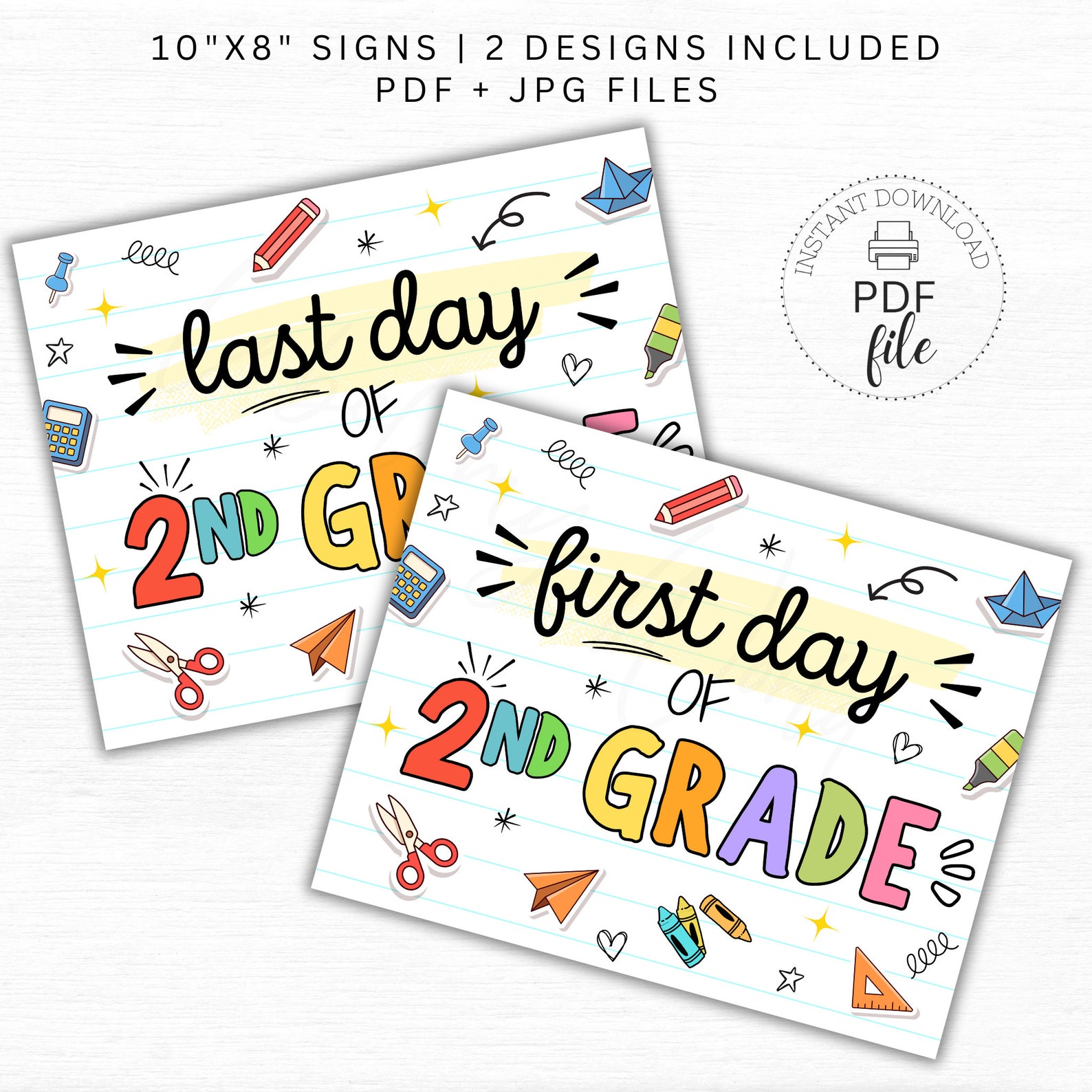 Printable 10"x8" First & Last Day of 2nd Grade Signs | Second Grade ...
