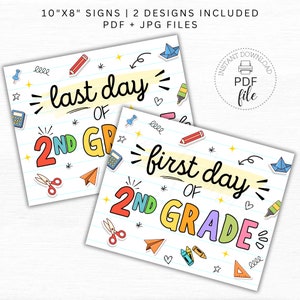 Printable 10"x8" First & Last Day of 2nd Grade Signs | Second Grade ...