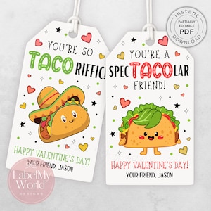 Printable Taco Valentine Cards, Classroom Mexican Food Valentine's Day ...