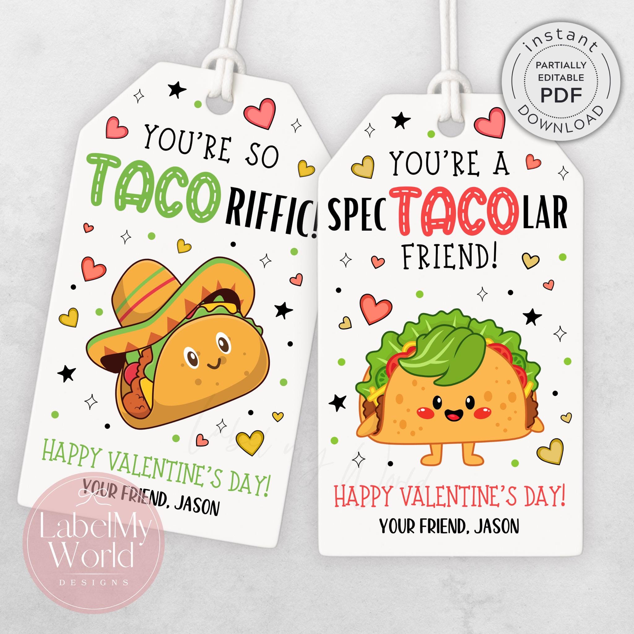 Printable Taco Valentine Cards, Classroom Mexican Food Valentine's Day ...