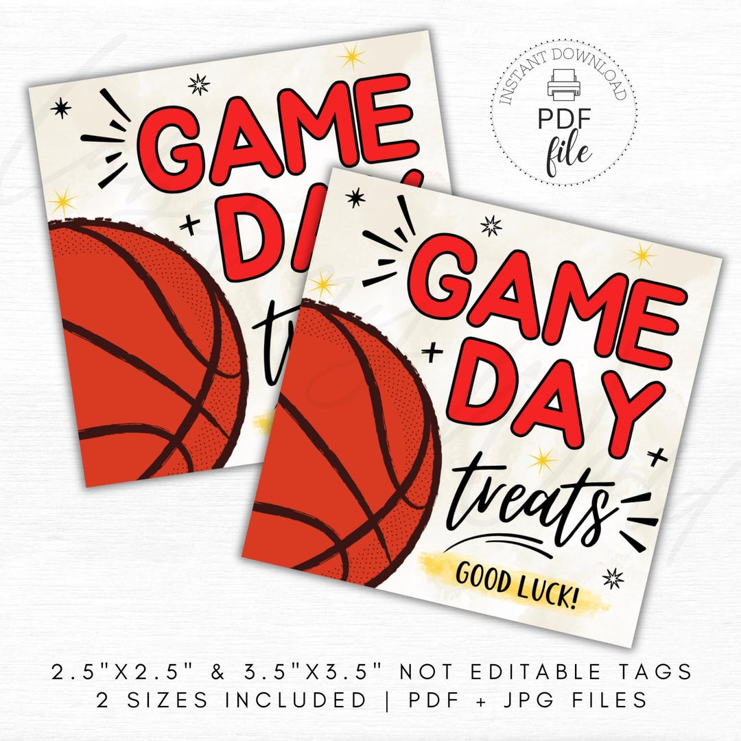 Printable Basketball Game Day Tags, Game Day Treats Good Luck Gift Tag ...